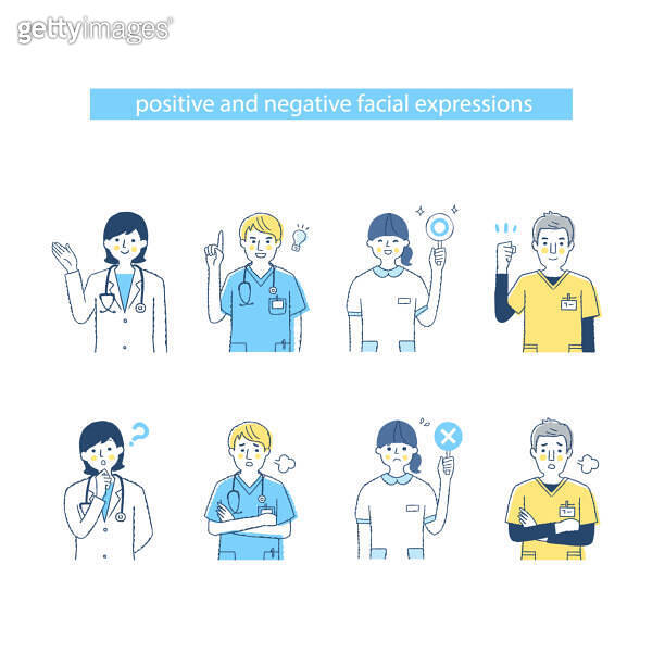 Negative and positive facial expressions of four male and female ...