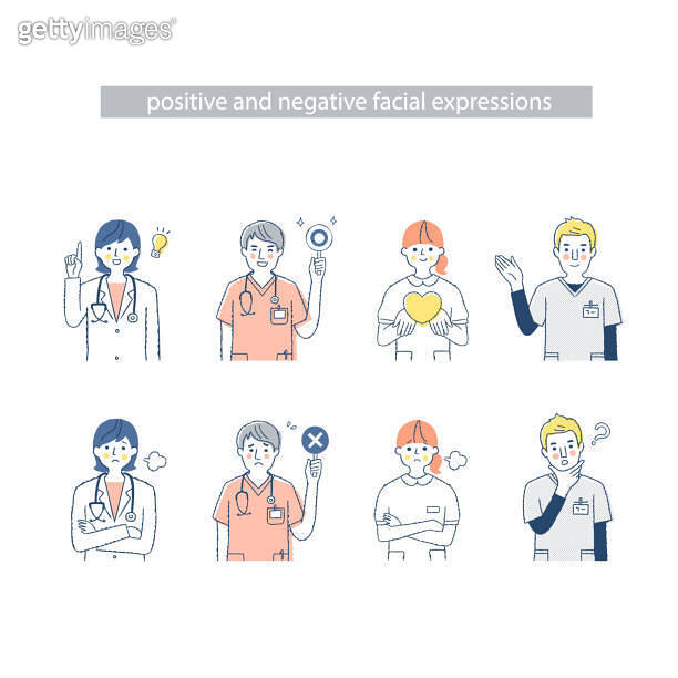 Negative and positive facial expressions of four male and female ...