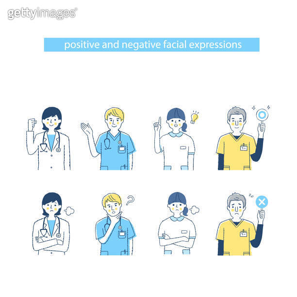 Negative and positive facial expressions of four male and female ...