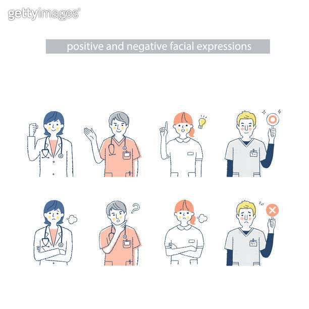 Negative and positive facial expressions of four male and female ...