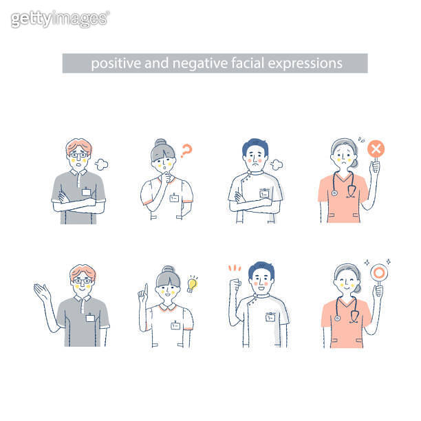 Negative and positive facial expressions of four male and female ...