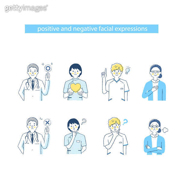Negative and positive facial expressions of four male and female ...
