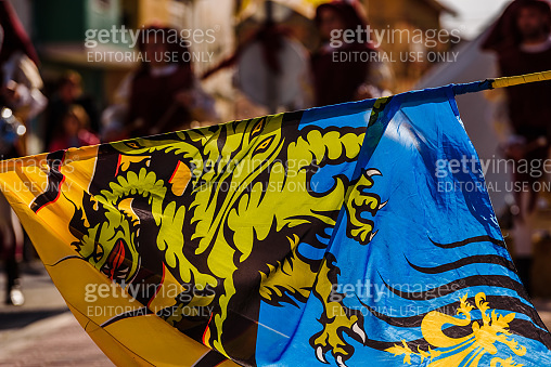 Italian Flags-wavers, Sbandieratori, performing the traditional and ...