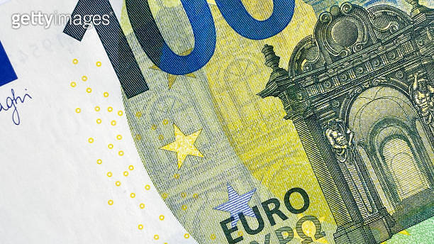 Close-up of the front side of the 100 euro banknote. The single ...