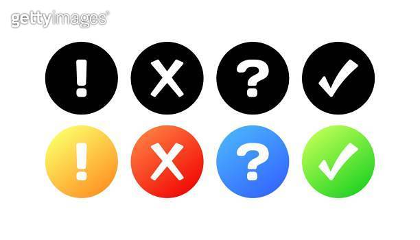Different icons. Different styles, color, exclamation mark, cross ...