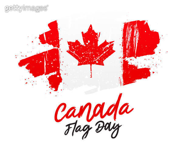 Hand-drawn Canadian flag. Brush lettering is Canada's Flag Day. Red ...