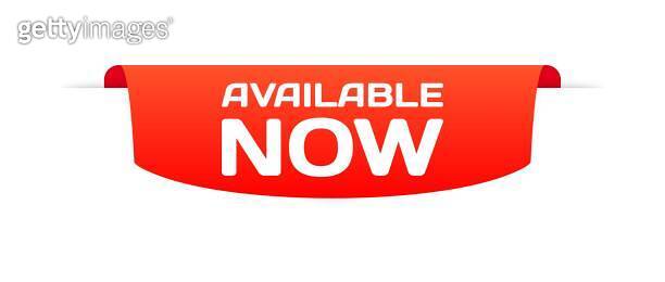 Available now sign. Flat, red, available now sign, banner available now ...