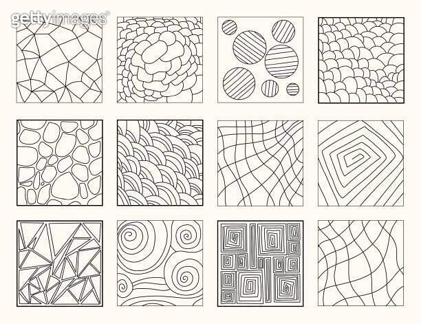 Geometric linear patterns backgrounds doodles set. Vector illustration ...