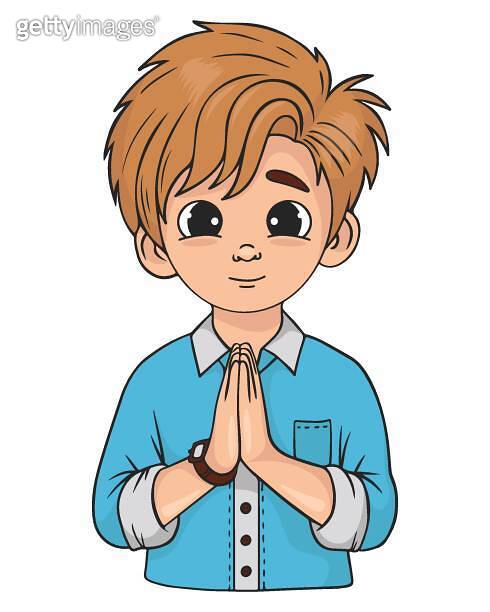 Cute praying boy teenager. Religious believer male character. Vector ...