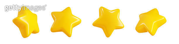 Star in different angles 3d illustration set - glossy yellow floating star-shaped design element ...