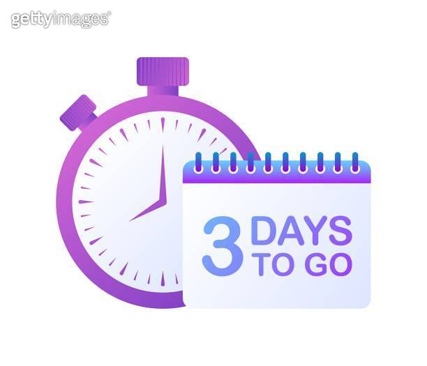 Calendar and stopwatch. Flat, purple, 3 days to go, days to go calender ...