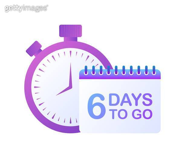 Calendar and stopwatch. Flat, purple, 6 days to go, countdown stopwatch ...