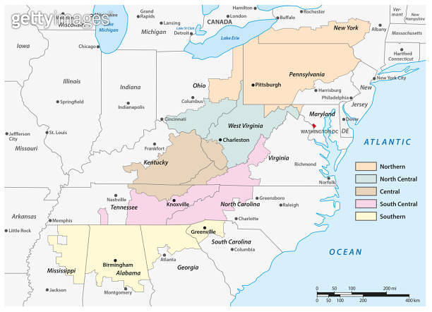 Administrative map of the Appalachia region in the eastern United ...
