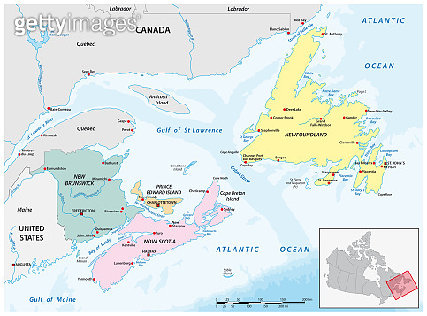 Detailed vector map of the four Canadian maritime provinces 이미지 ...
