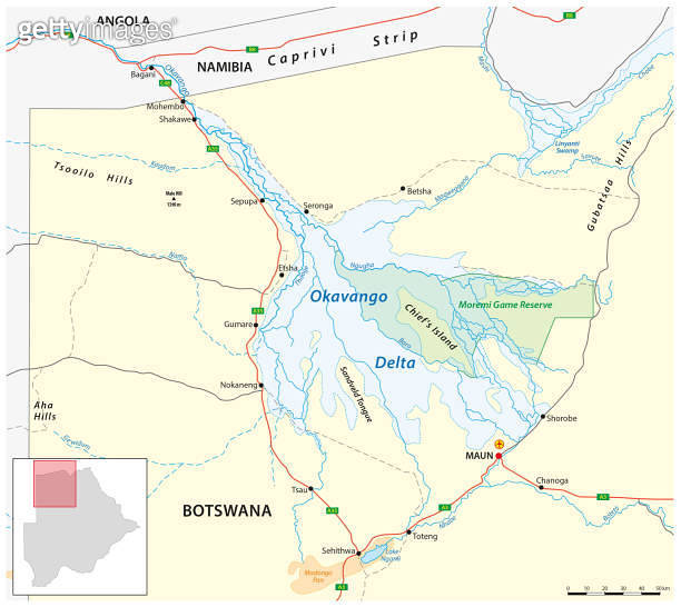 vector map of the Okavango Delta in Botswana 이미지 (1492238385) - 게티이미지뱅크