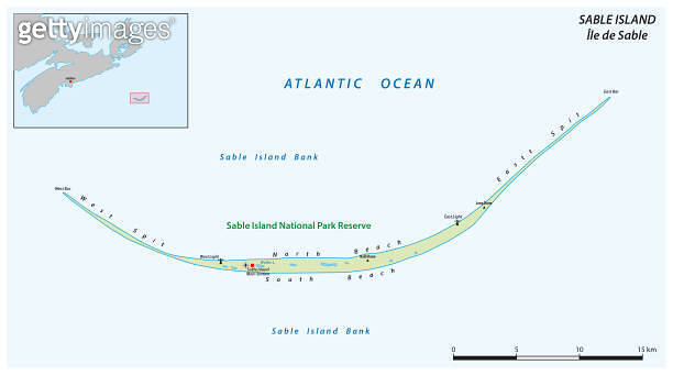 Vector map of the Sable Island in the Atlantic Ocean, Nova Scotia ...