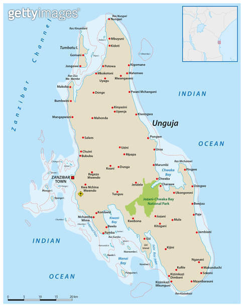 Vector map of the Tanzanian island of Zanzibar (1796332138) - 게티이미지뱅크