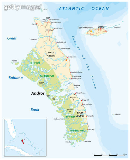 Vector map of Andros Island and New Providence, Bahamas (1779743985 ...
