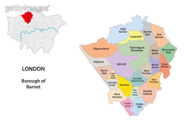 Vector map Barnet Wards, London, UK (1726260089) 일러스트, 무료 일러스트 - 게티이미지뱅크