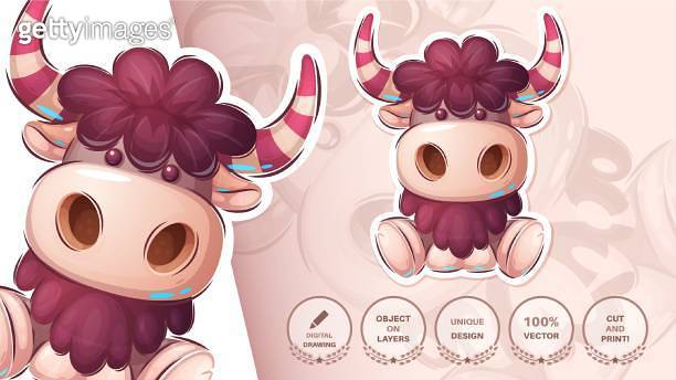 Sticker cartoon character adorable bull, pretty animal idea for print t ...