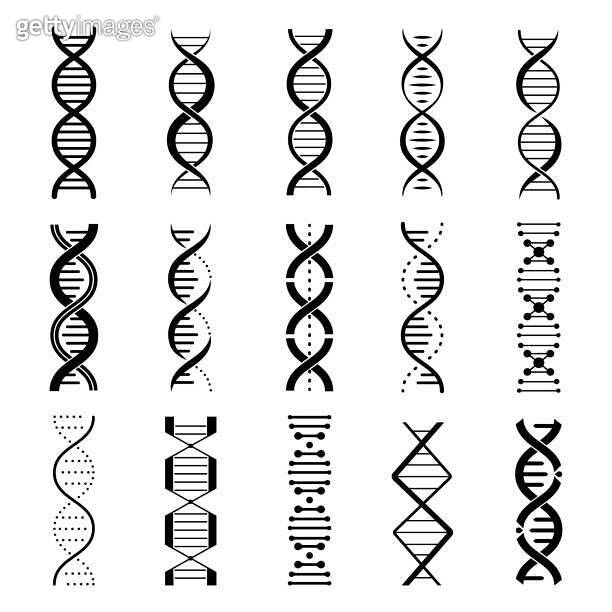 Dna gene icons set. Scientific genes spiral pictograms, isolated helix ...