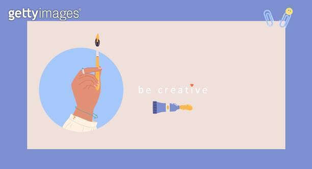 Drawing and painting, be creative card with hand and paint brush ...