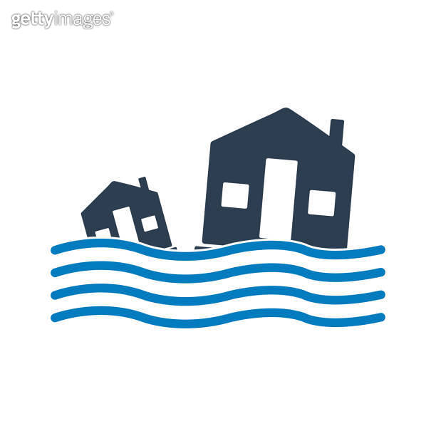 Flood Icon. Contain House and Wave Signs. Editable Vector EPS Symbol ...