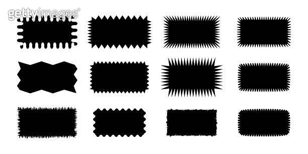 Zigzag edge rectangle shapes set. Jagged rectangular elements. Wavy ...