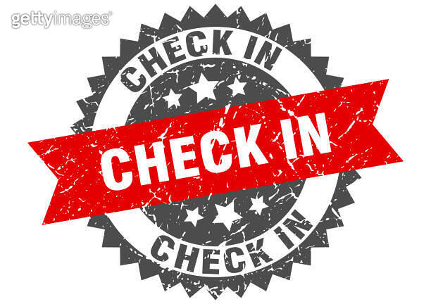 check in stamp. grunge round sign with ribbon 이미지 (1499939528) - 게티이미지뱅크