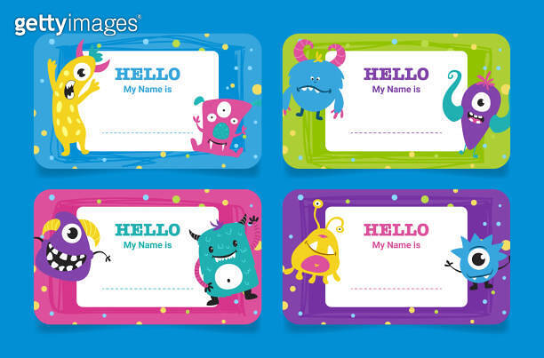 Name tag for kids with funny aliens monster character and place for ...