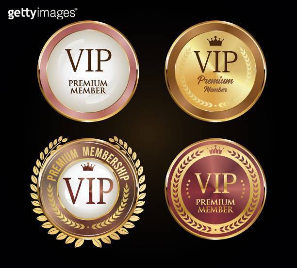 Golden badge VIP premium member design isolated on black background ...