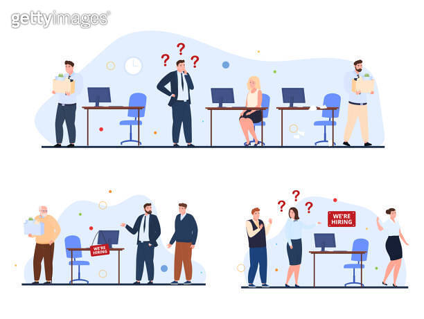 Unpleasant work man and woman leave office workplace desperate employee ...