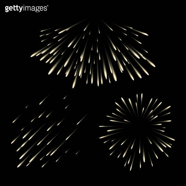 Meteor rain shimmering golden particle firework astronomy confetti set ...