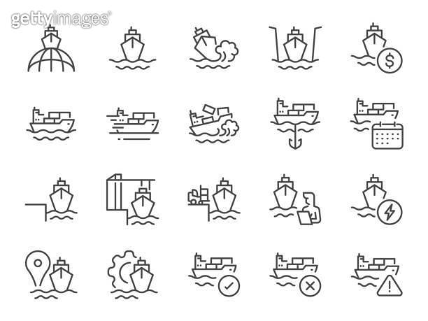 Sea freight icon set. It included the shipping, route, container ...