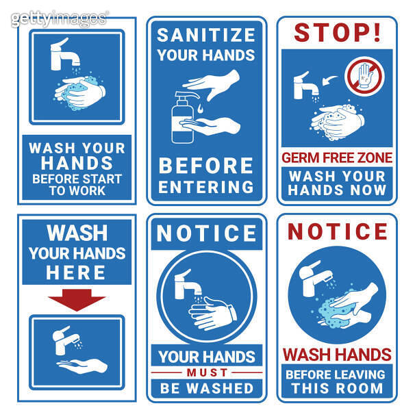 Wash Your Hands Sanitize Germ Free Zone Hygiene Warning Sign Emblem Set