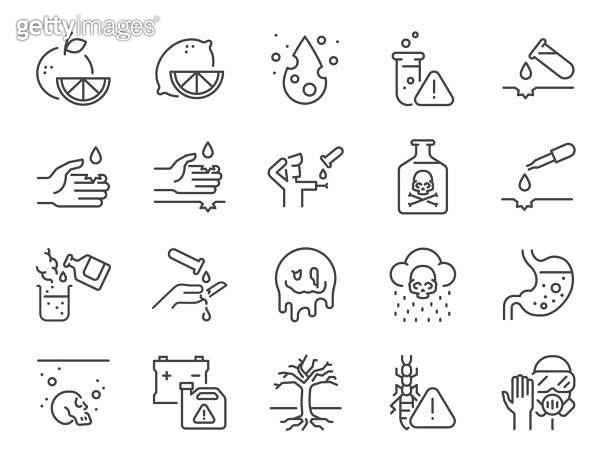Acid icon set. It included chemical, corrosion, etching, sulfuric ...
