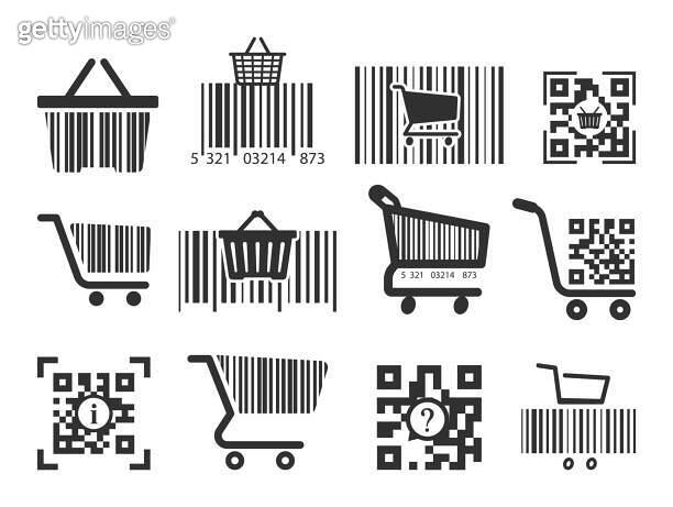 Barcode QR code scan bar label goods inventory badge for shop set ...