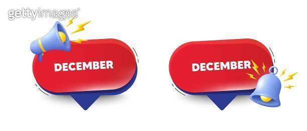 December month icon. Event schedule Dec date. Red speech bubbles ...
