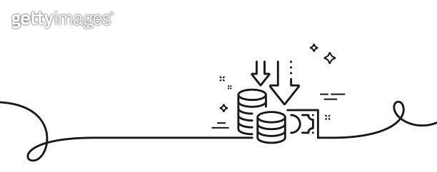 Deflation line icon. Price reduction sign. Continuous line with curl ...