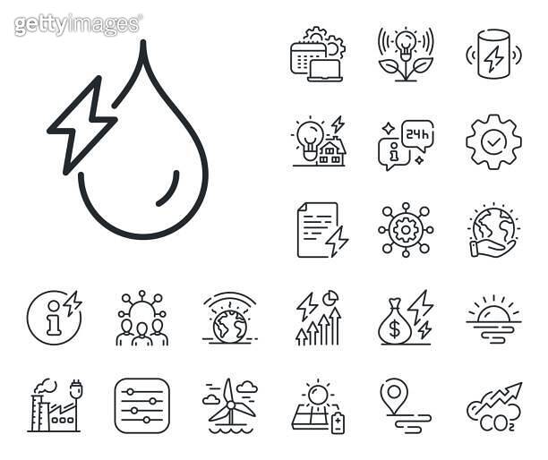 Hydroelectricity line icon. Hydroelectric energy type sign. Energy, Co2 ...