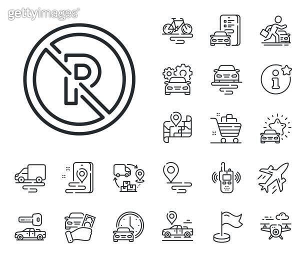 No parking line icon. Car park not allowed sign. Plane, supply chain ...