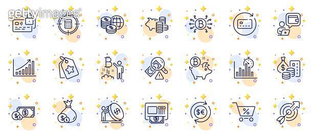Outline set of Loyalty tags, Money and Graph chart line icons for web app. Pictogram icon ...