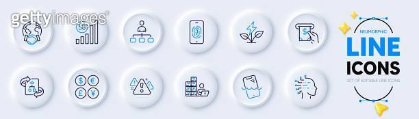 Fingerprint, Technical algorithm and Warning line icons for web app. Pictogram icon. Vector 이미지 ...