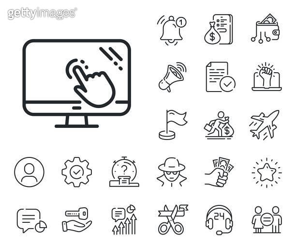 Touch screen line icon. Online quiz test sign. Salaryman, gender ...