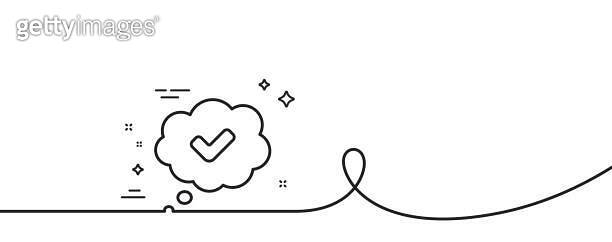 Check mark line icon. Approved comic sign. Speech bubble chat. Continuous line with curl. Vector ...