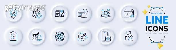 Work time, Approved award and Checklist line icons for web app ...