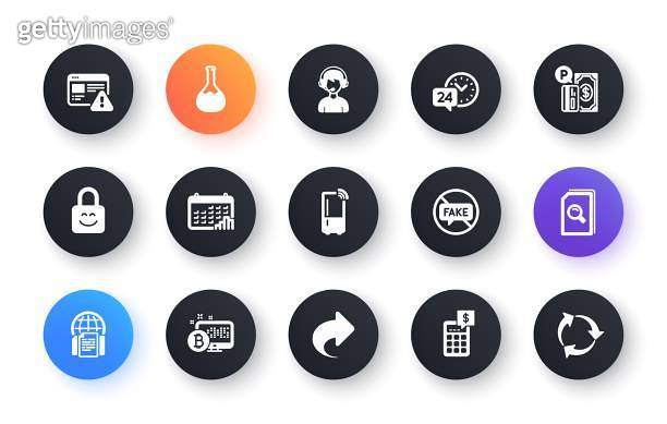 Minimal set of 24h service, Bitcoin system and Search files flat icons for web development. For ...