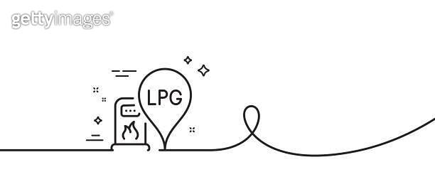 Gas station line icon. Filling LPG station location sign. Continuous ...