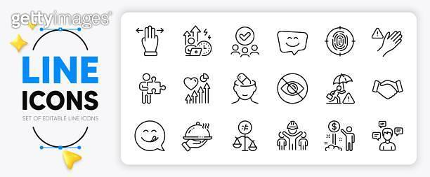 Puzzle, Not looking and Multitasking gesture line icons. For web app. Vector 이미지 (1496667522 ...