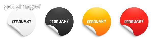 February month icon. Event schedule Feb date. Round sticker badge ...